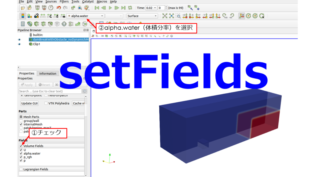 【setFieldsコマンド(OpenFOAM)】3次元ダムブレイクモデル作成(3)｜宇宙に入ったカマキリ