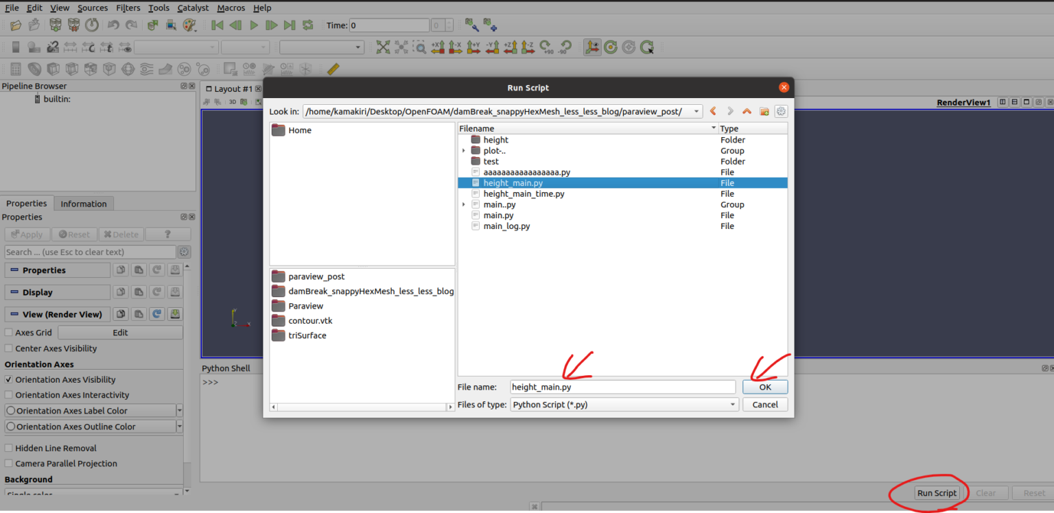 【水面高さ(OpenFOAM)】ParaViewで表示してPythonスクリプトにする(11)｜宇宙に入ったカマキリ
