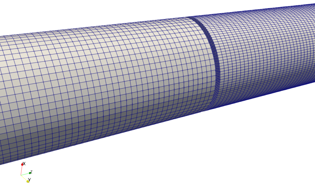 【OpenFOAM(cyclicAMI)】異なるメッシュの境界で円筒内の流れ｜宇宙に入ったカマキリ