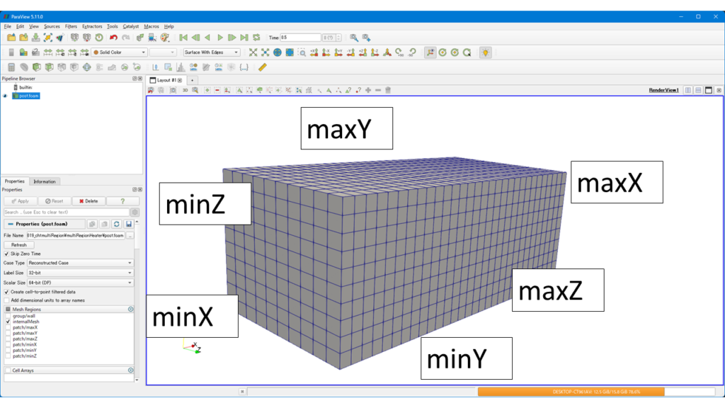 OpenFOAMの熱流体固体連成のチュートリアル（multiRegionHeater）｜宇宙に入ったカマキリ
